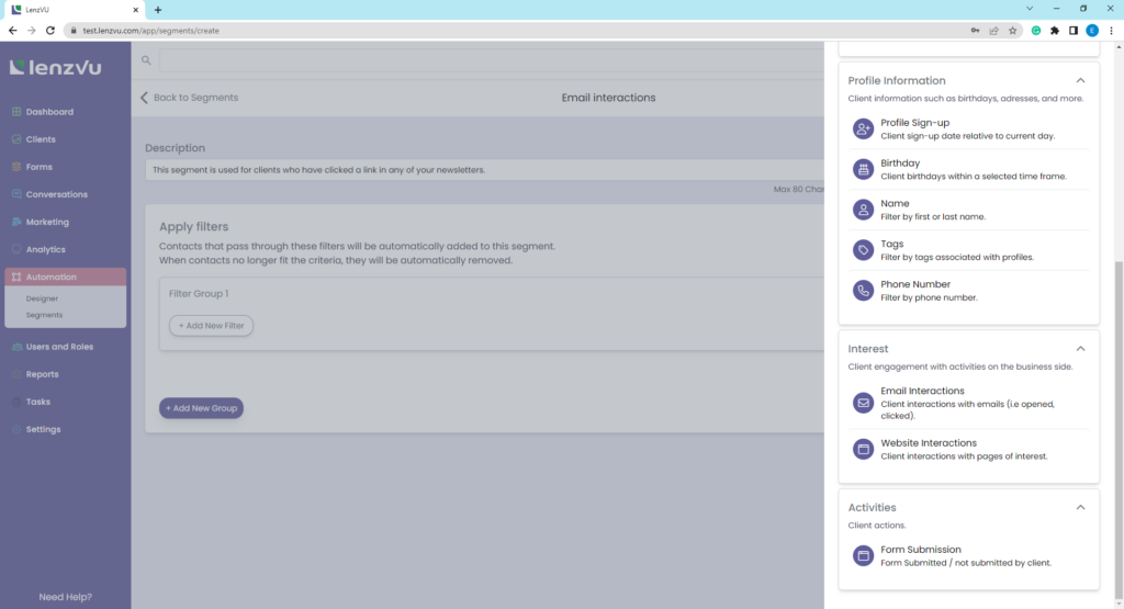 How to set up segments based on email interactions - LenzVU